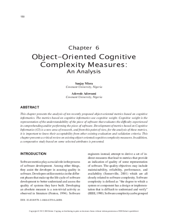 (PDF) Object-Oriented Cognitive Complexity Measures: An Analysis (PDF) Object-Oriented Cognitive Complexity Measures: An Analysis