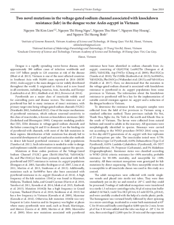 (PDF) Novel VGSC Mutations Linked to Kdr in Aedes aegypti