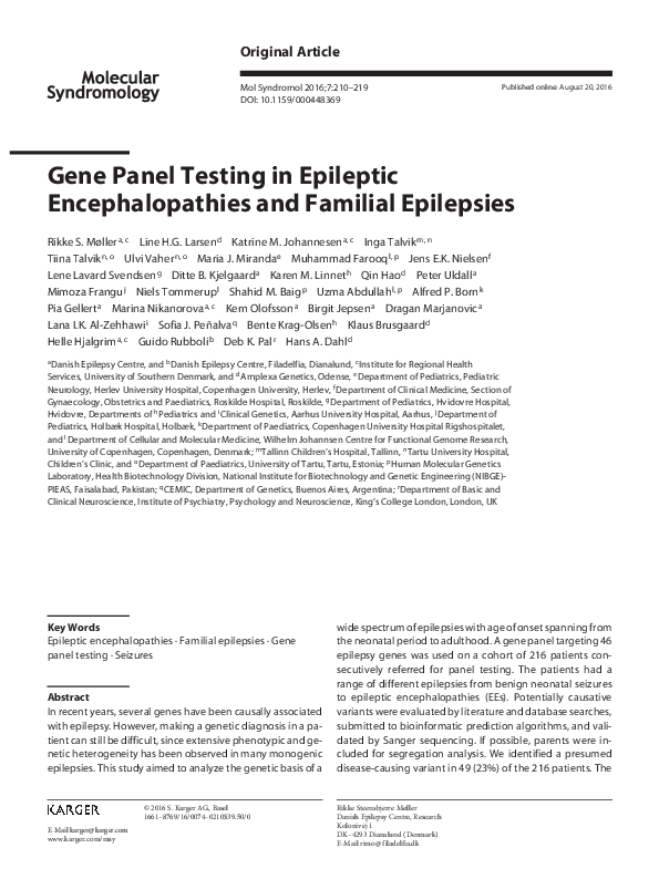 (PDF) Gene Panel Testing in Epileptic Encephalopathies and Familial ...