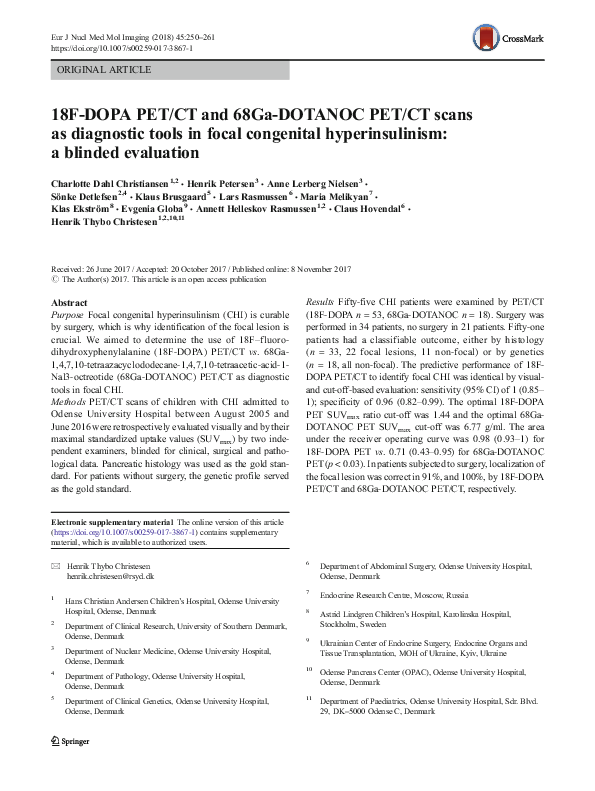 (PDF) 18F-DOPA PET/CT and 68Ga-DOTANOC PET/CT scans as diagnostic tools in focal congenital ...