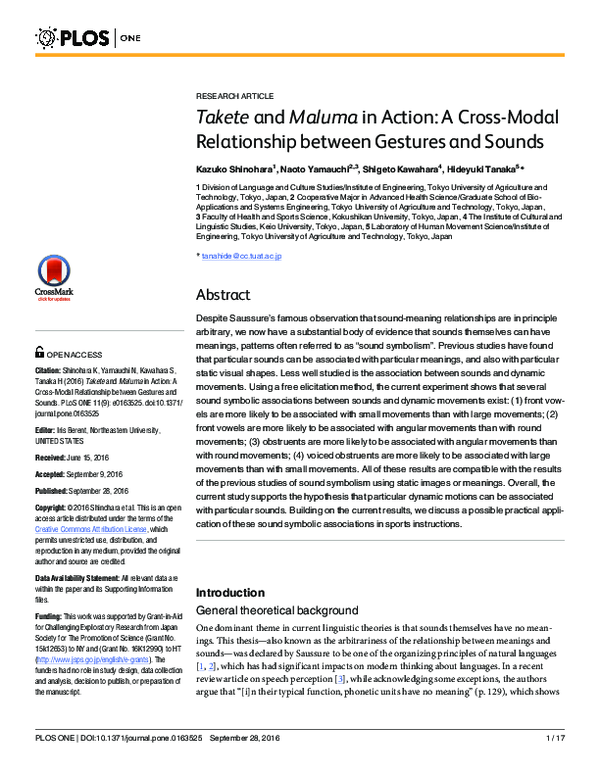 (PDF) Takete and Maluma in Action: A Cross-Modal Relationship between ...