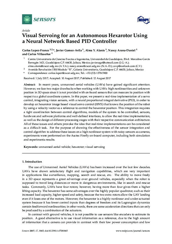 (PDF) Visual Servoing for an Autonomous Hexarotor Using a Neural Network Based PID Controller