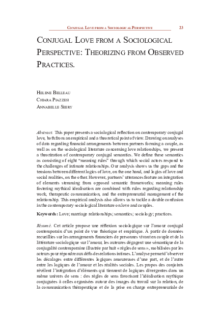 (PDF) Conjugal Love from a Sociological Perspective: Theorizing from ...
