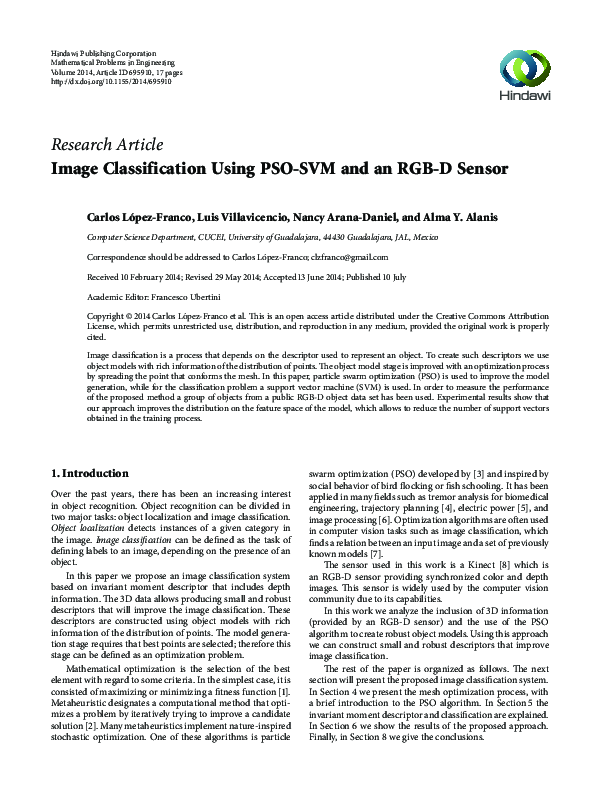 (PDF) Image Classification Using PSO-SVM and an RGB-D Sensor