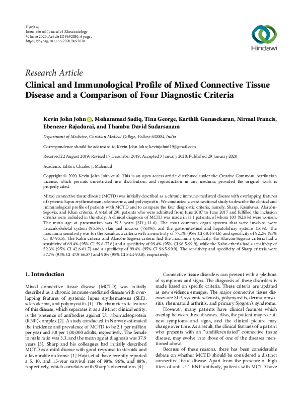 (PDF) Clinical and Immunological Profile of Mixed Connective Tissue ...
