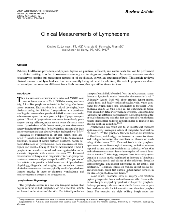 (PDF) Clinical measurements of lymphedema