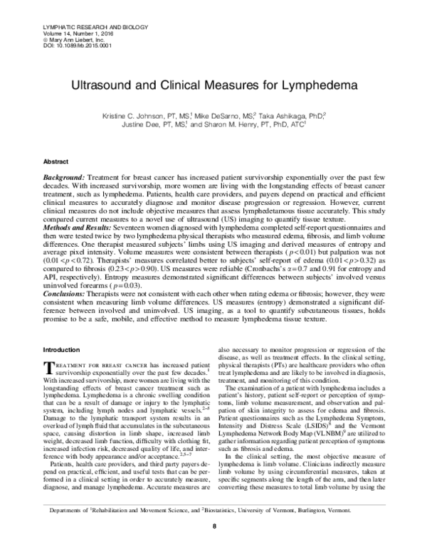 (PDF) Ultrasound and Clinical Measures for Lymphedema