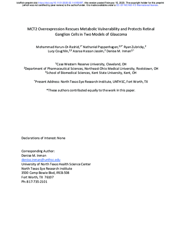 (PDF) MCT2 Overexpression Rescues Metabolic Vulnerability and Protects ...