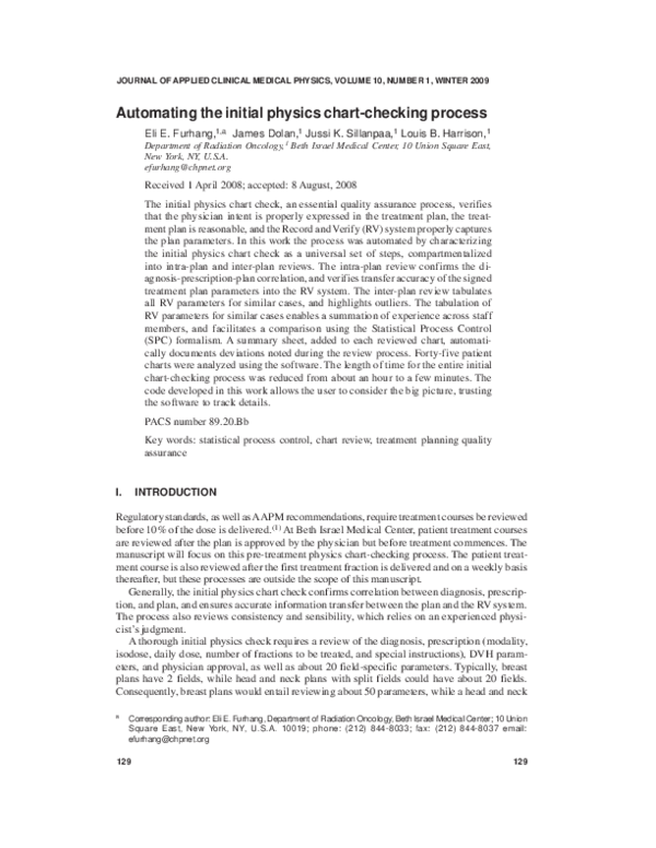 (PDF) Automating the Initial Physics Chart Checking Process