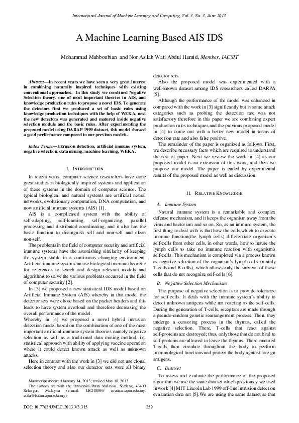 (PDF) A Machine Learning Based AIS IDS