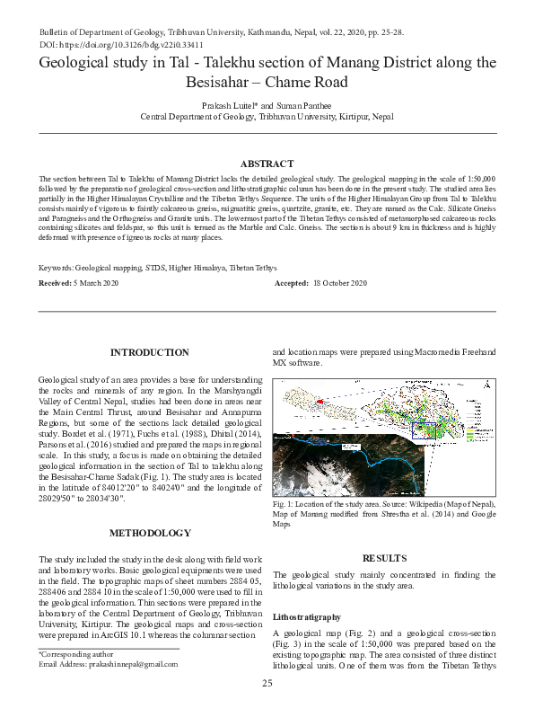 (PDF) Geological study in Tal - Talekhu section of Manang District ...