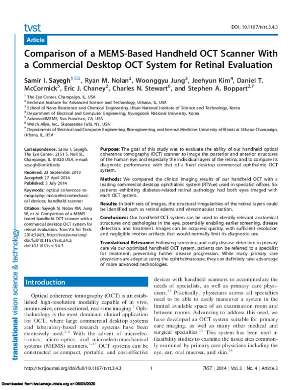 (PDF) Comparison of a MEMS-Based Handheld OCT Scanner With a Commercial ...