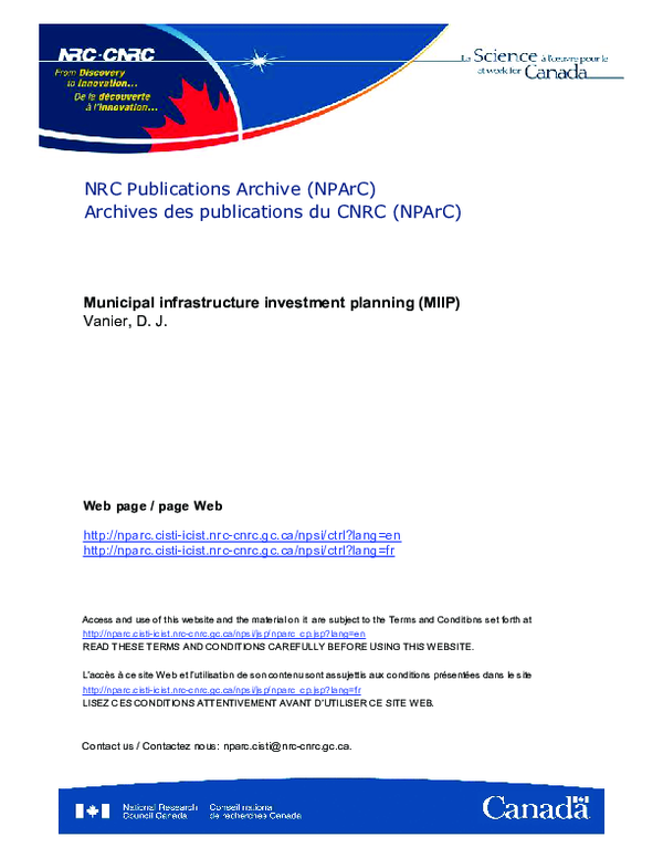 (PDF) Municipal infrastructure investment planning: asset management