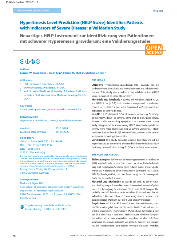 (PDF) HyperEmesis Level Prediction (HELP Score) Identifies Patients ...