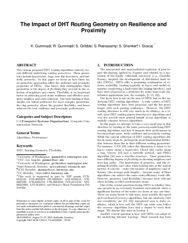 (PDF) The impact of DHT routing geometry on resilience and proximity