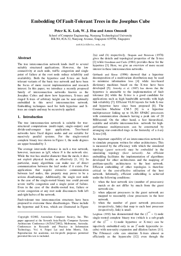 Pdf Embedding Of Fault Tolerant Trees In The Josephus Cube