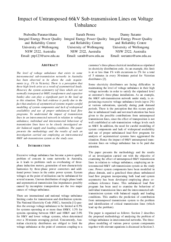 (PDF) Impact of Untransposed 66kV Sub-transmission Lines on Voltage ...