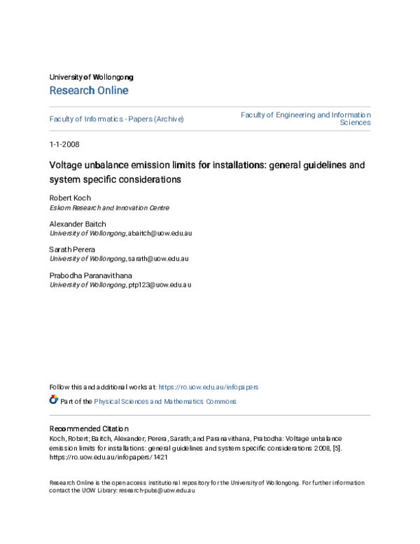 (PDF) Voltage unbalance emission limits for installations - general guidelines and system ...