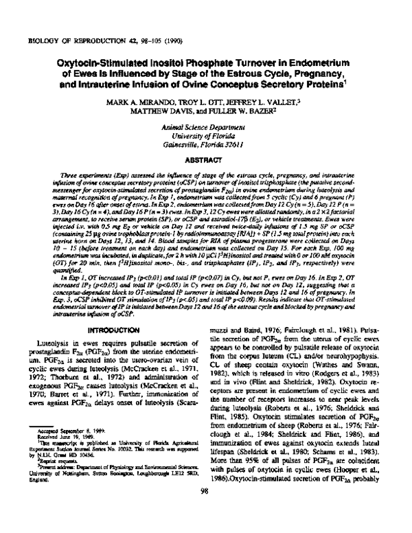 (PDF) Oxytocin-stimulated inositol phosphate turnover in endometrium of ...