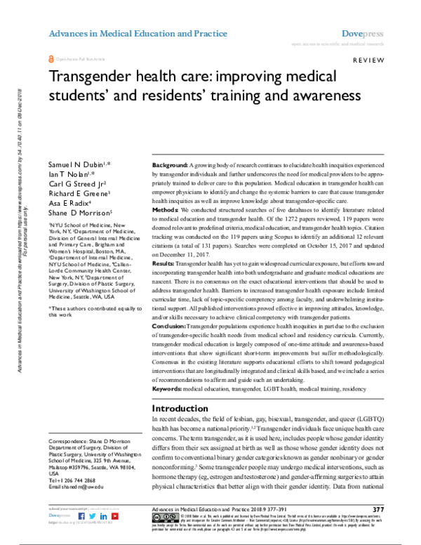 (PDF) Transgender health care: improving medical students' and ...