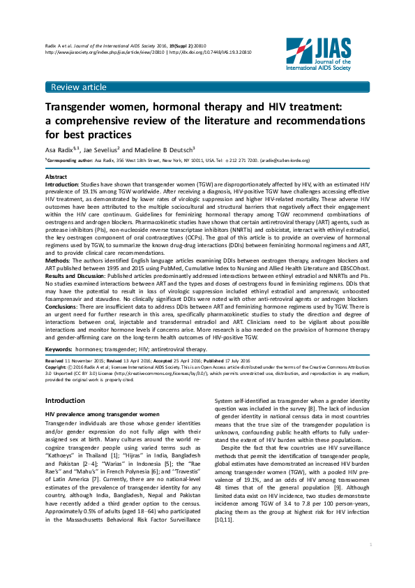 (PDF) Transgender women, hormonal therapy and HIV treatment: a ...