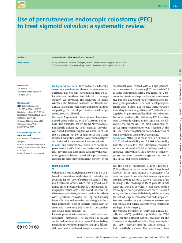 (PDF) Use of percutaneous endoscopic colostomy (PEC) to treat sigmoid ...