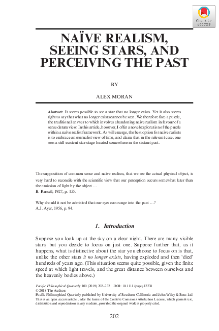 (PDF) Naïve Realism, Seeing Stars, and Perceiving the Past | alex moran ...