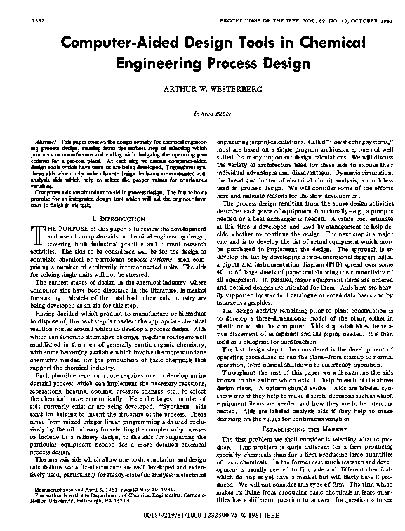 (PDF) Computer-aided design tools in chemical engineering process design