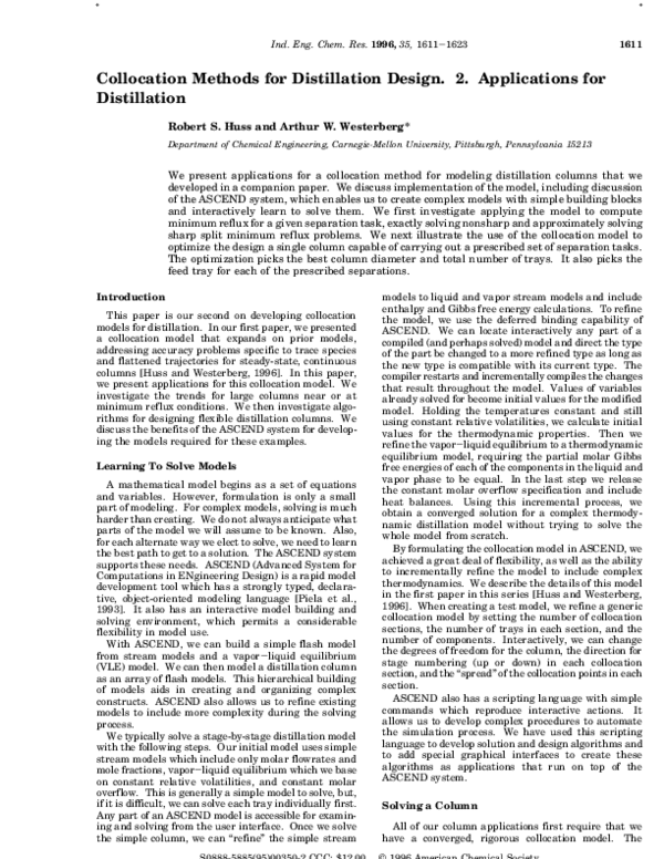 Pdf Collocation Methods For Distillation Design 2 Applications For