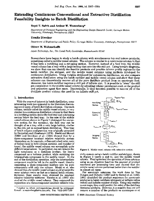 (PDF) Extending Continuous Conventional and Extractive Distillation Feasibility Insights to ...