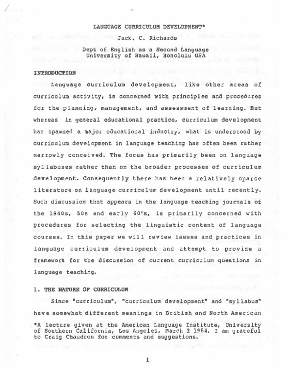 PDF Language Curriculum Development Jack Richards Academia edu PDF Language Curriculum Development Jack Richards Academia edu