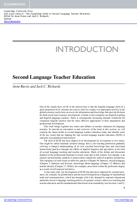 (PDF) Second Language Teacher Education
