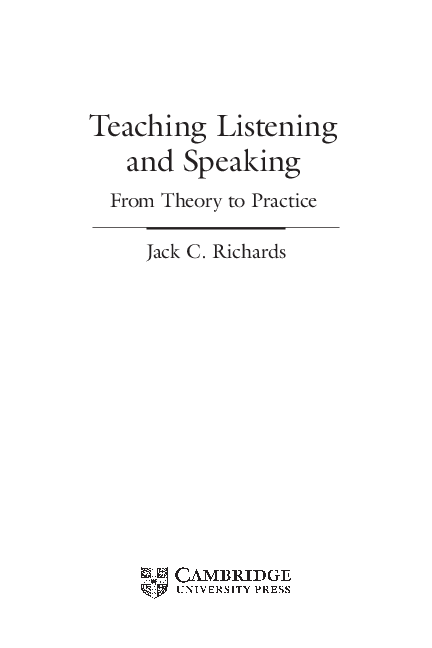 (PDF) Teaching Listening and Speaking From Theory to Practice
