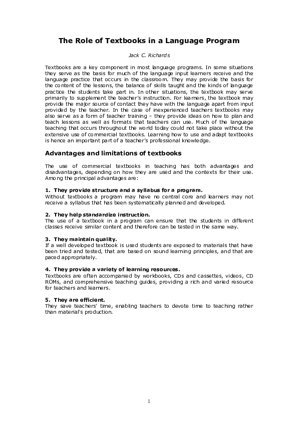 (PDF) The Role of Textbooks in a Language Program