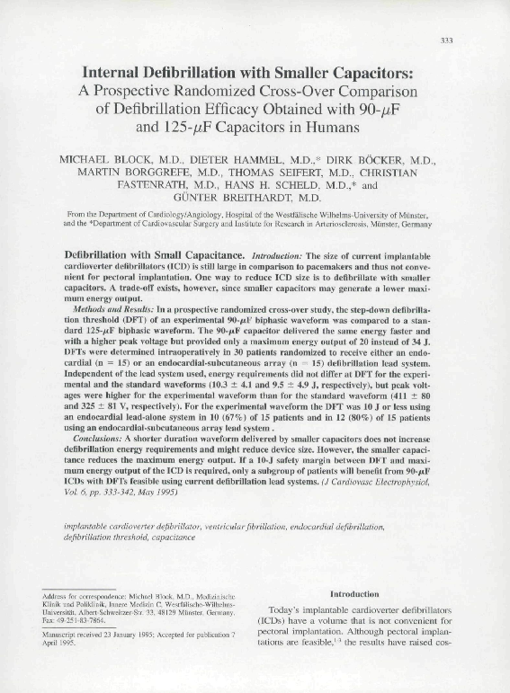 (PDF) Internal Defibrillation with Smaller Capacitors: A Prospective ...