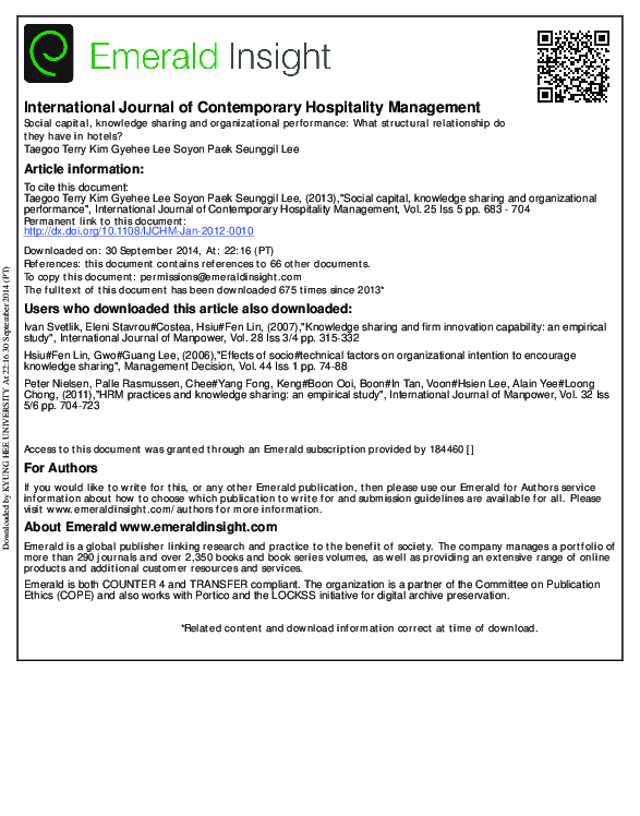 (PDF) Social capital, knowledge sharing and organizational performance: What structural ...