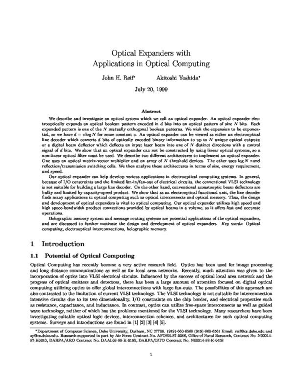 (PDF) Optical expanders with applications in optical computing