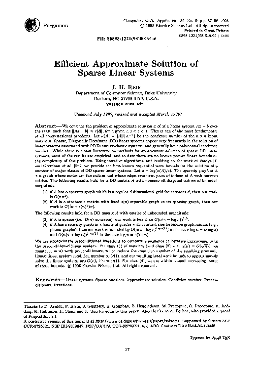 (PDF) Efficient approximate solution of sparse linear systems
