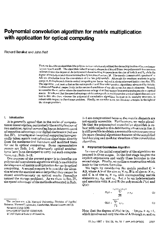 (PDF) Polynomial convolution algorithm for matrix multiplication with ...