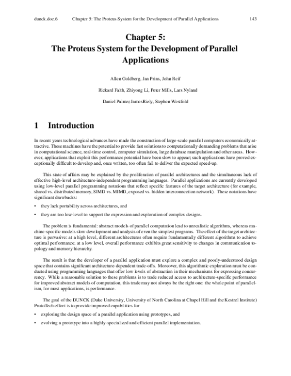 (PDF) Chapter 5: The Proteus System for the Development of Parallel Applications | John Reif ...