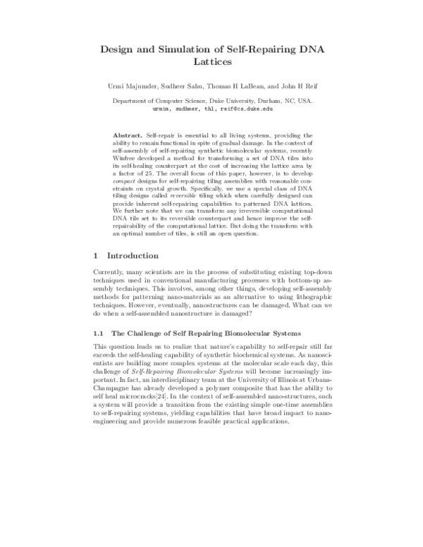 (PDF) Design and Simulation of Self-repairing DNA Lattices
