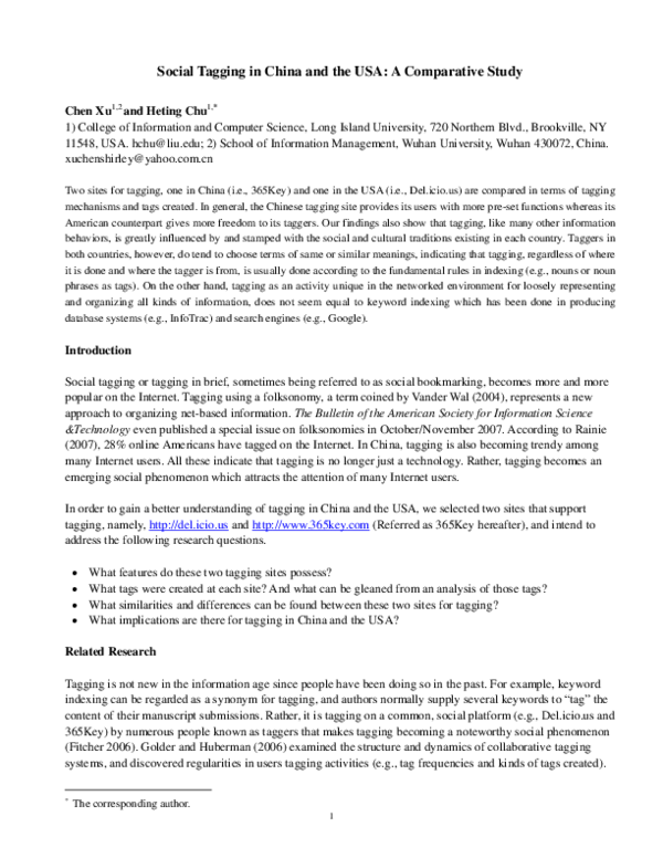 (PDF) Social tagging in China and the USA: A comparative study | 晨熙 徐 - Academia.edu