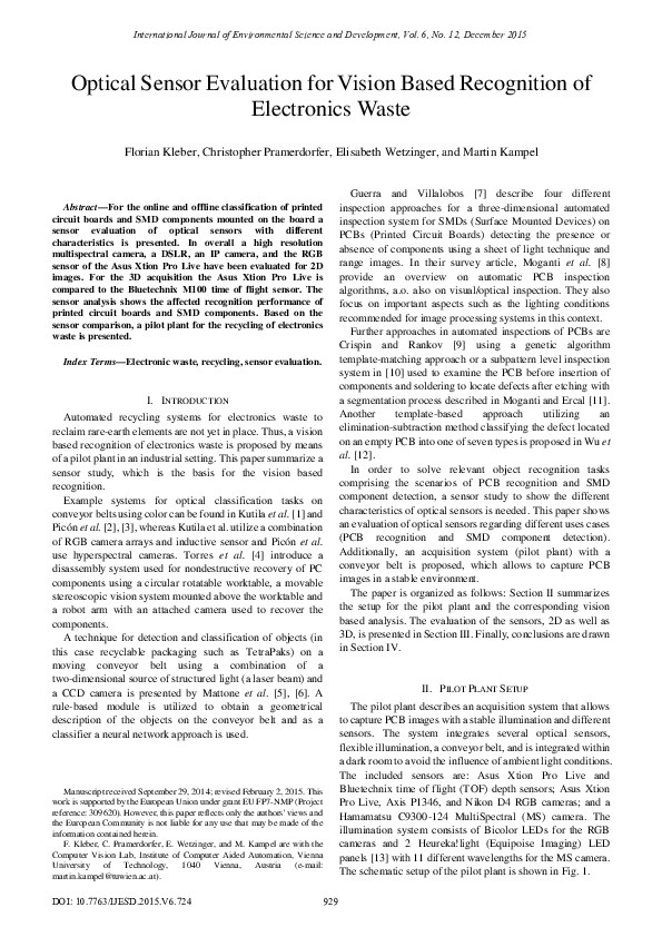 (PDF) Optical Sensor Evaluation for Vision Based Recognition of ...