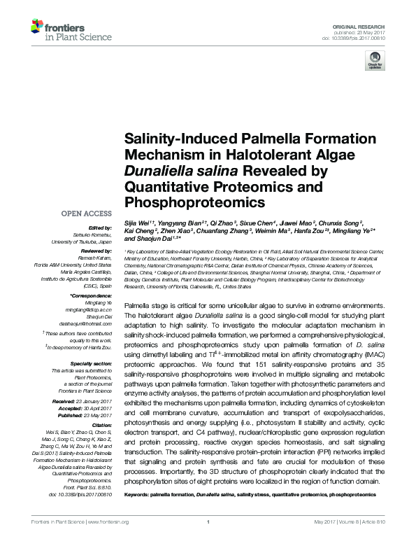 (PDF) Salinity-Induced Palmella Formation Mechanism in Halotolerant ...