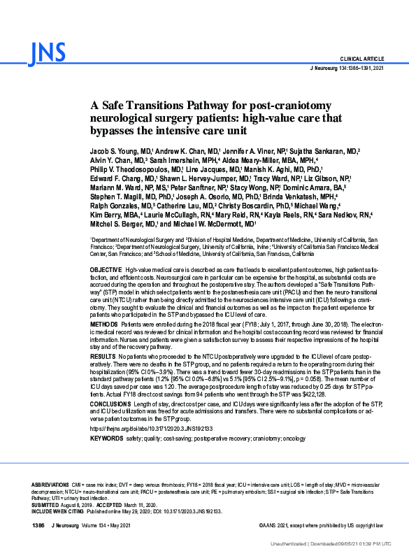 (PDF) A Safe Transitions Pathway for post-craniotomy neurological ...