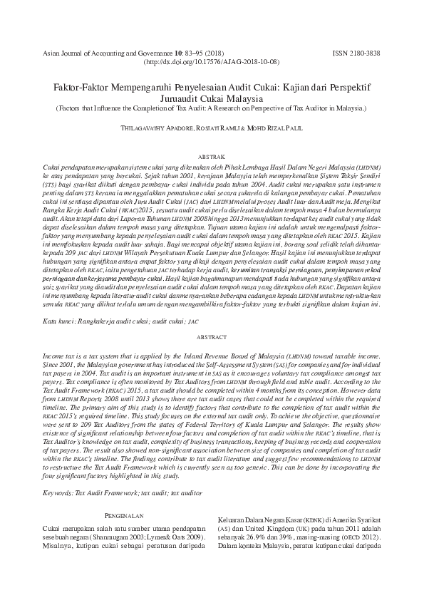 (PDF) Faktor-Faktor Yang Mempengaruhi Tempoh Audit Cukai: Kajian dari ...