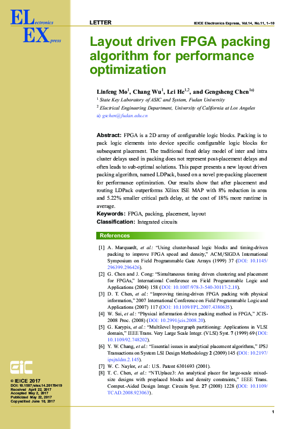 Pdf Layout Driven Fpga Packing Algorithm For Performance Optimization 8979