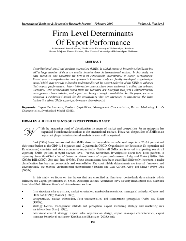 (PDF) Firm-Level Determinants Of Export Performance