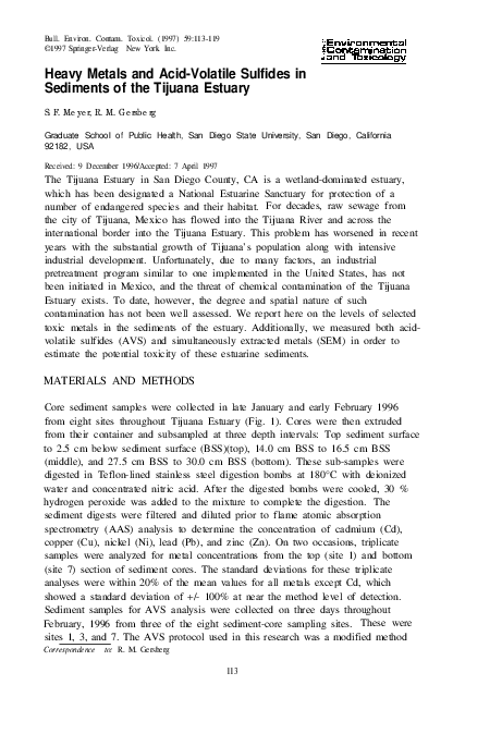 (PDF) Toxic Metals and AVS in Tijuana Estuary Sediments