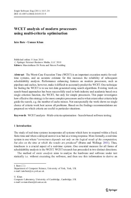 (PDF) WCET analysis of modern processors using multi-criteria optimisation | Usman Khan ...